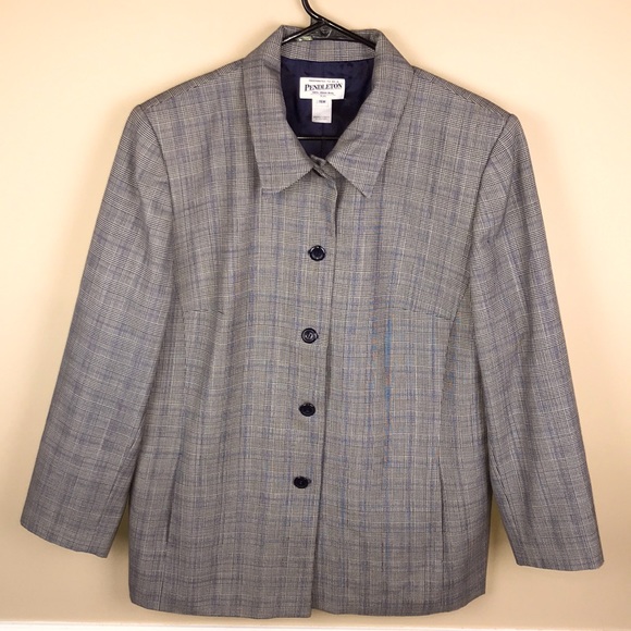 Pendleton | Jackets & Coats | Pendleton Womens Virgin Wool Plaid Blue Cream Buttonup Long Sleeve ...